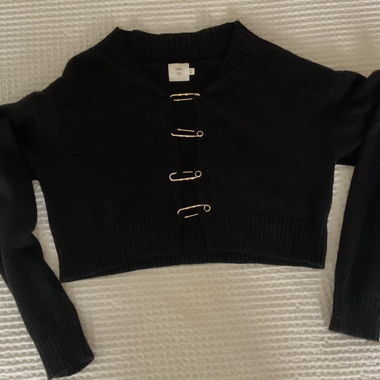 Cropped safety pin cardigan sweater size M/L - Depop