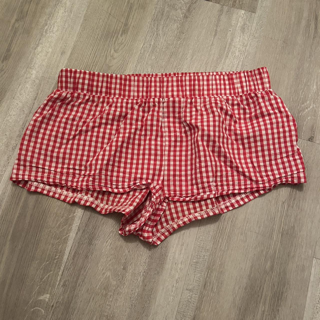 Edikted red and white plaid mini boxer shorts. Size... - Depop