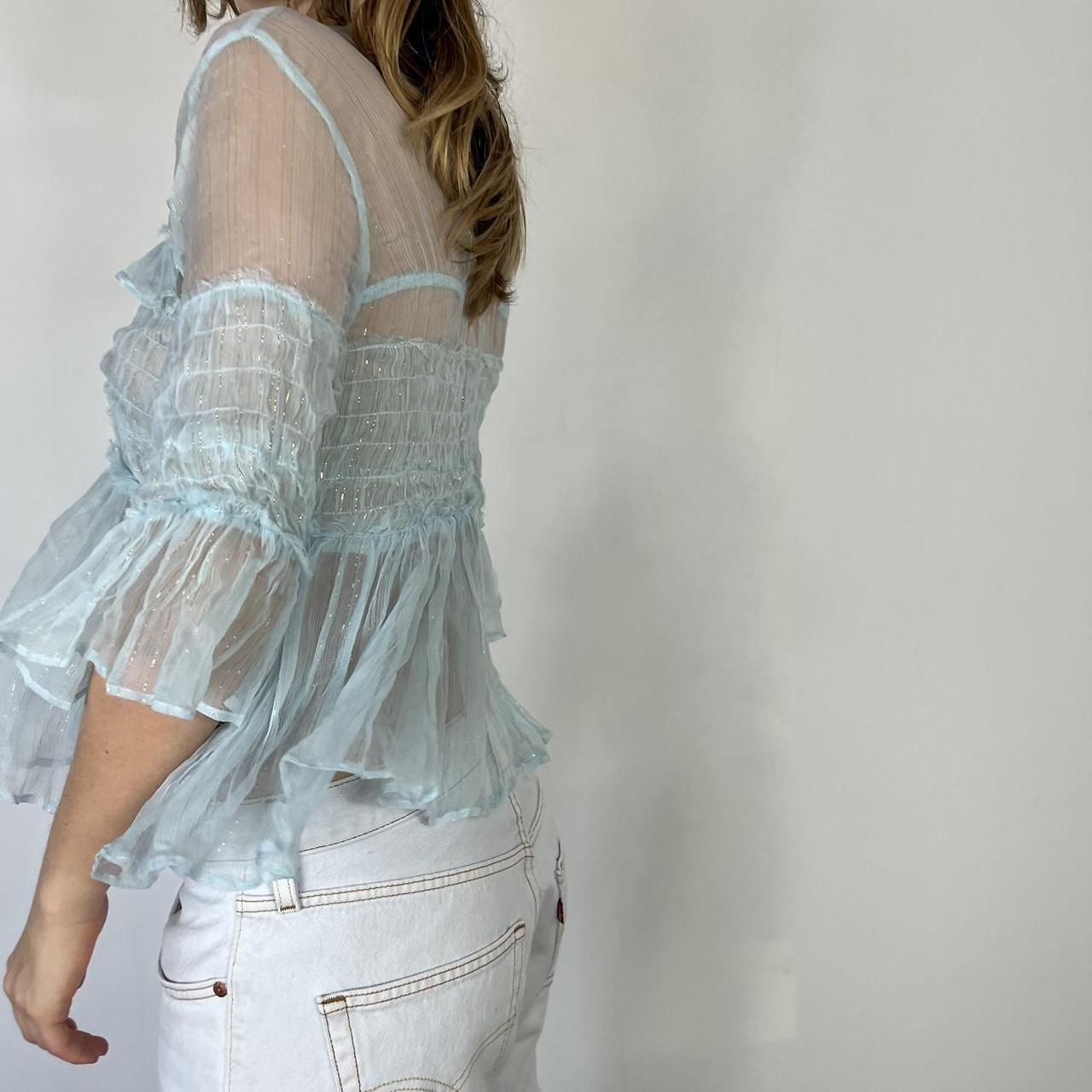 Sheer blue top Bnwt Topshop Size 4 but fits up... - Depop