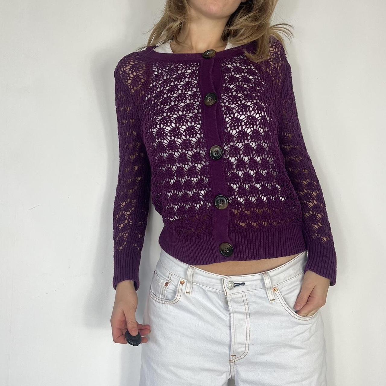 Crochet purple cardigan Vintage old navy Y2K Size... - Depop