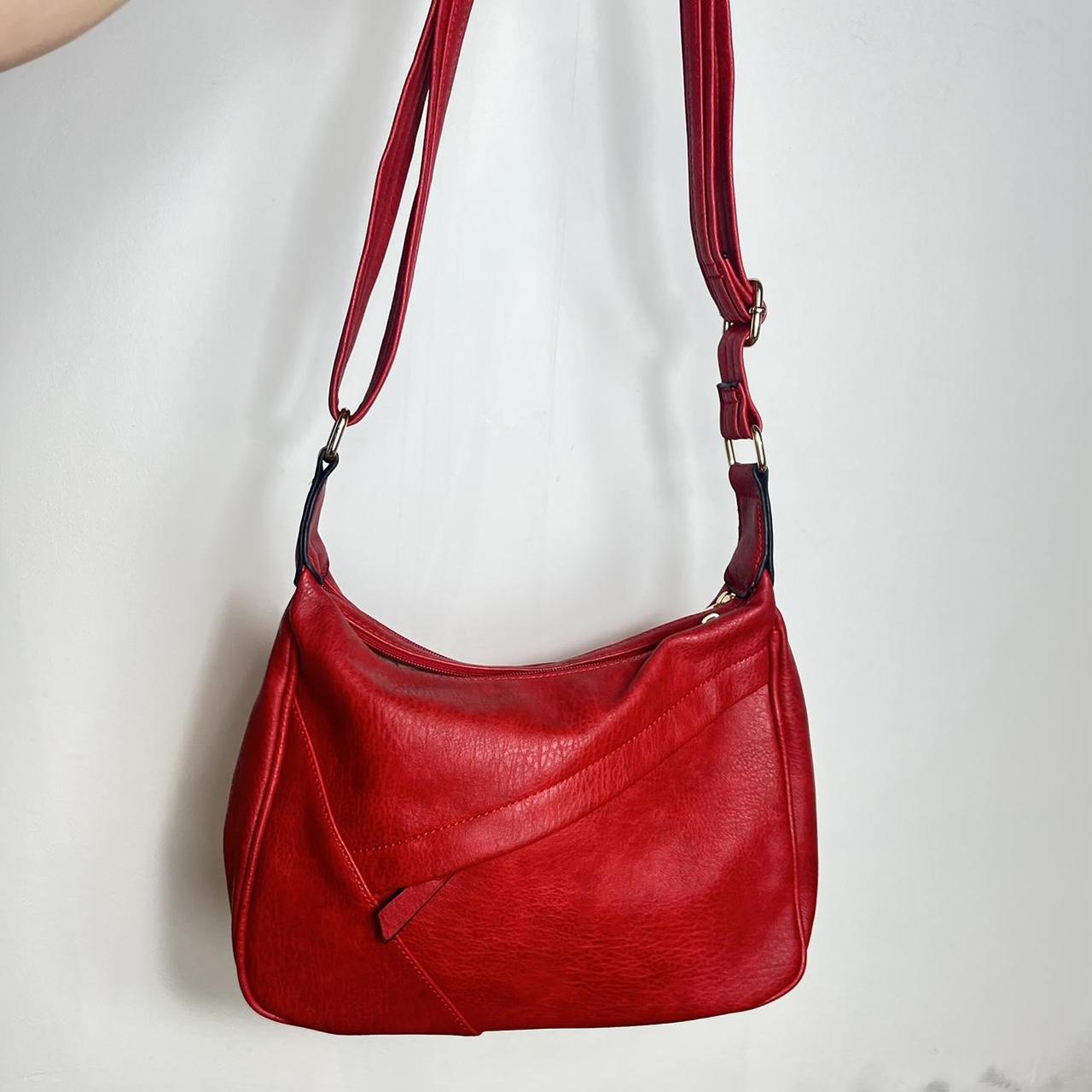 Red side bag Cross stitching zip - Depop