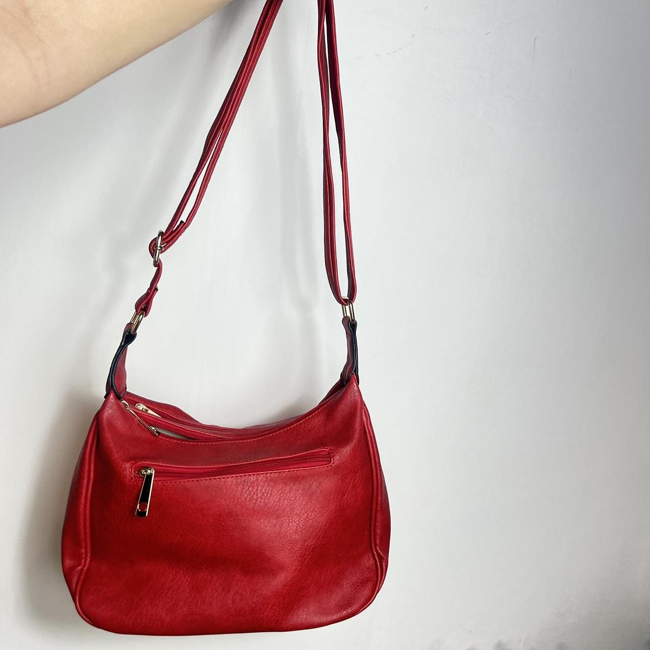 Red side bag Cross stitching zip - Depop
