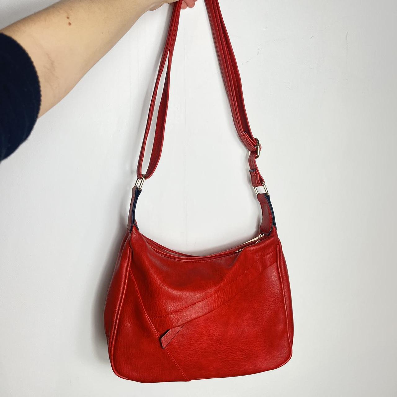 Red side bag Cross stitching zip - Depop