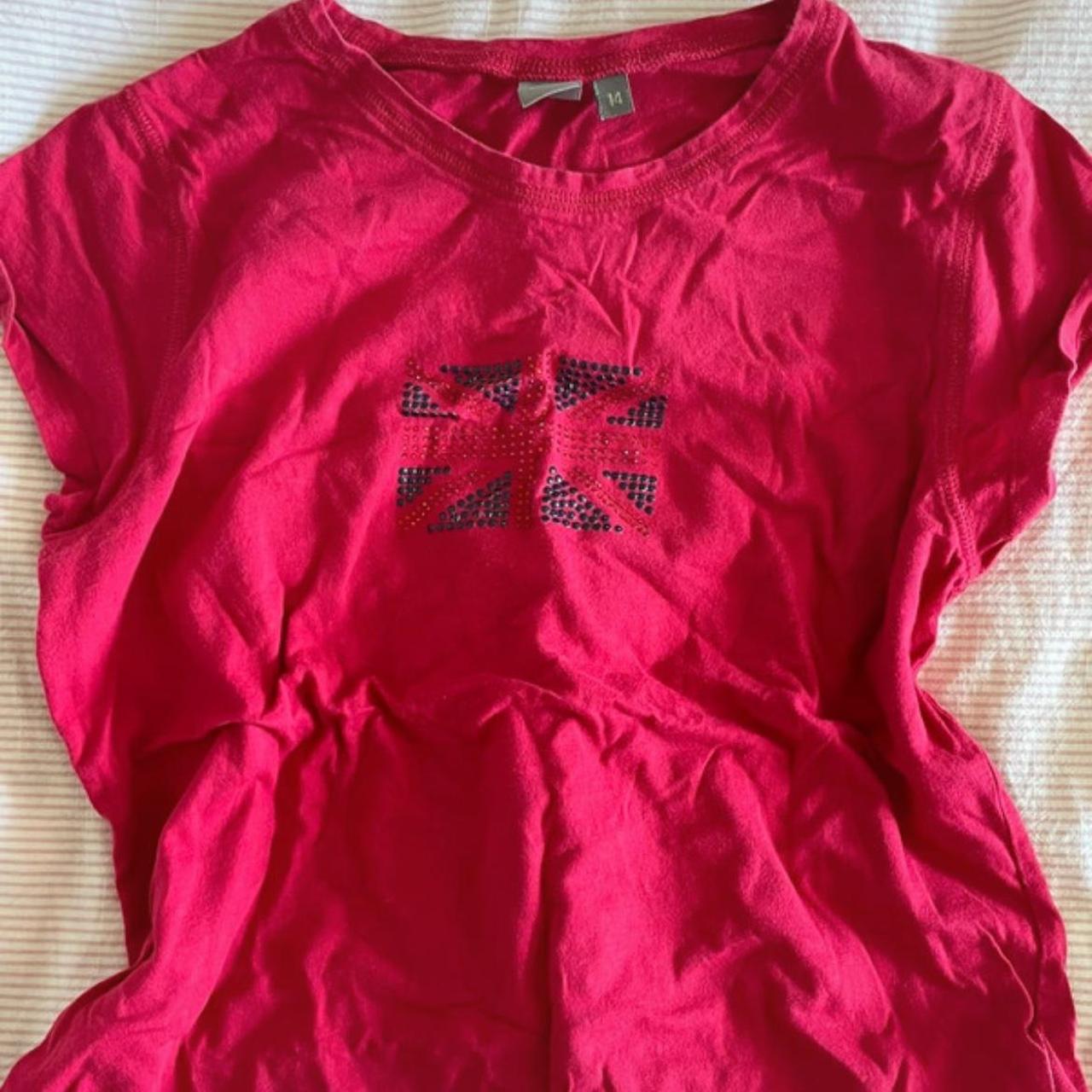 red cotton baby tee with rhinestone logo #y2kfashion - Depop