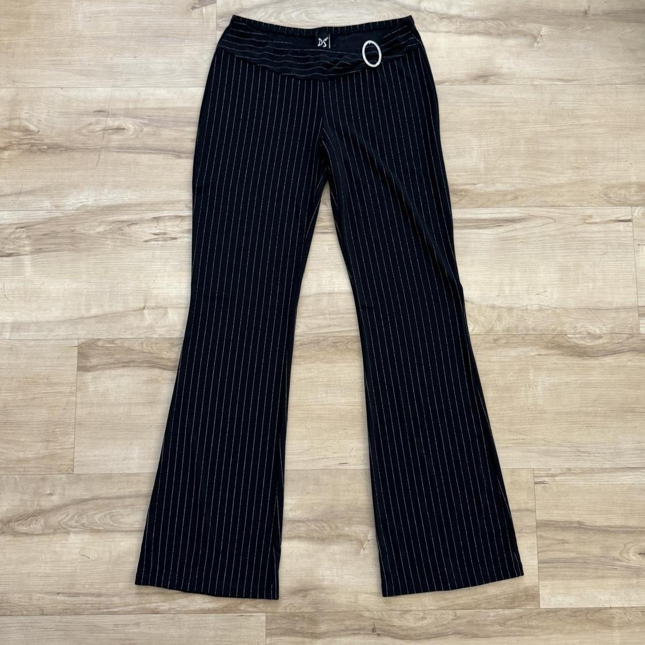 Black lowrise pinstripe slacks with silver hardwear.... - Depop