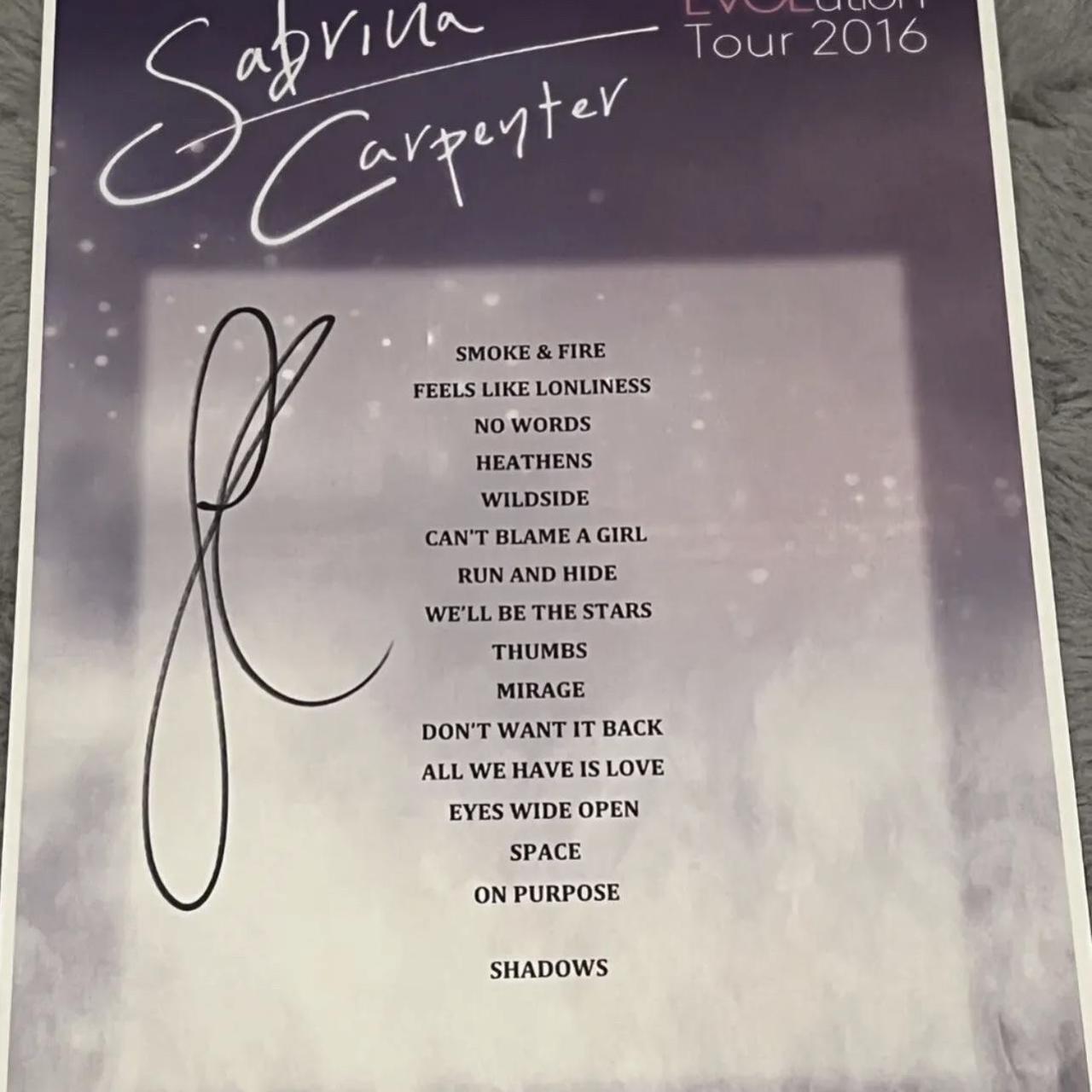 Signed Sabrina Carpenter set list Came with the... - Depop