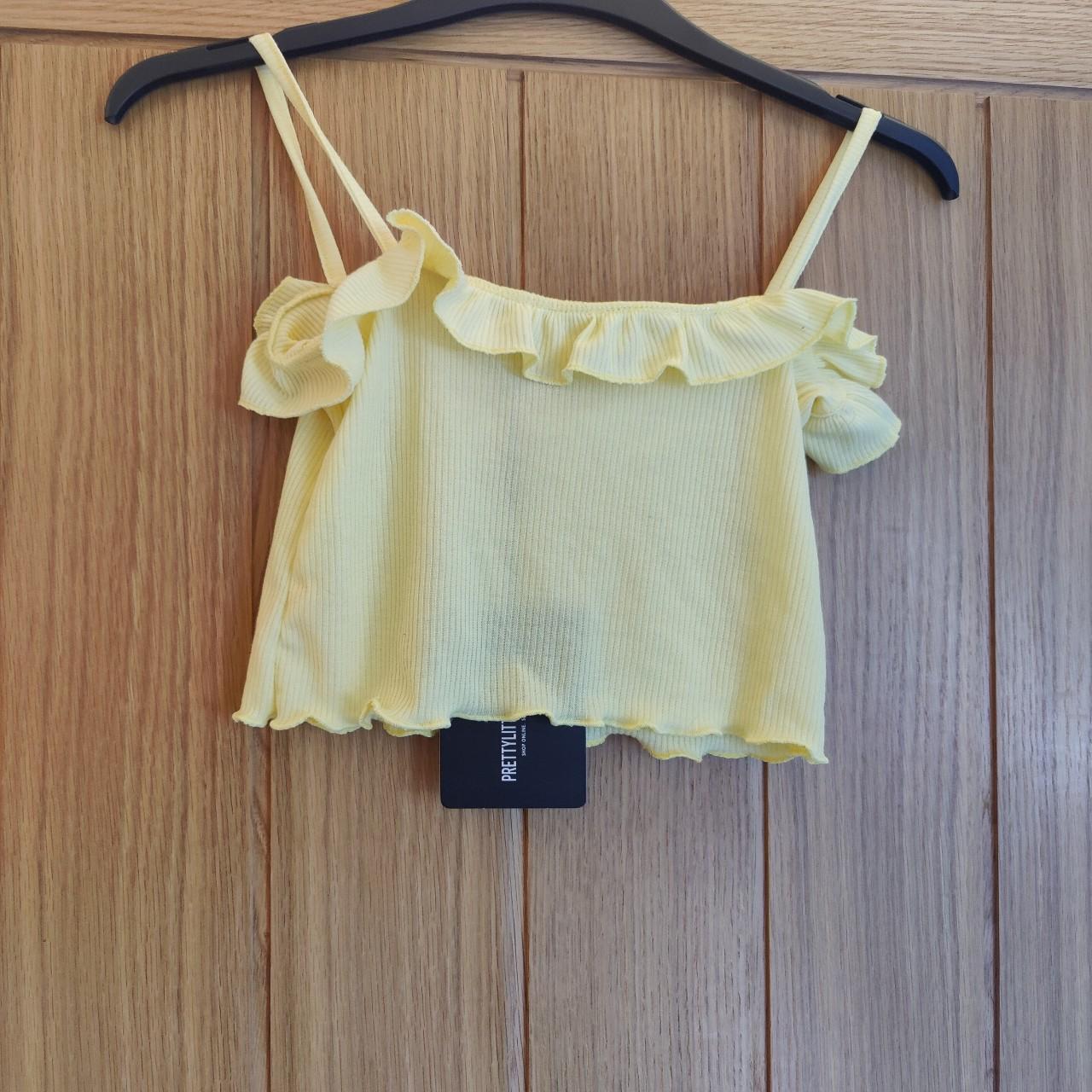 Prettylittlething extreme pastel yellow frill crop... - Depop