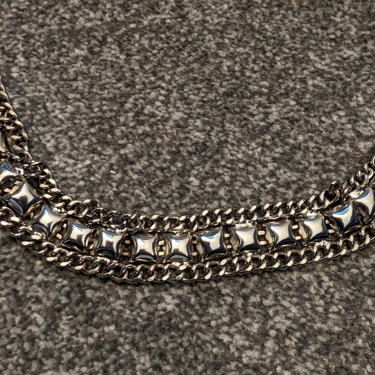 Y2K vintage metallic silver chain low waist belt... - Depop