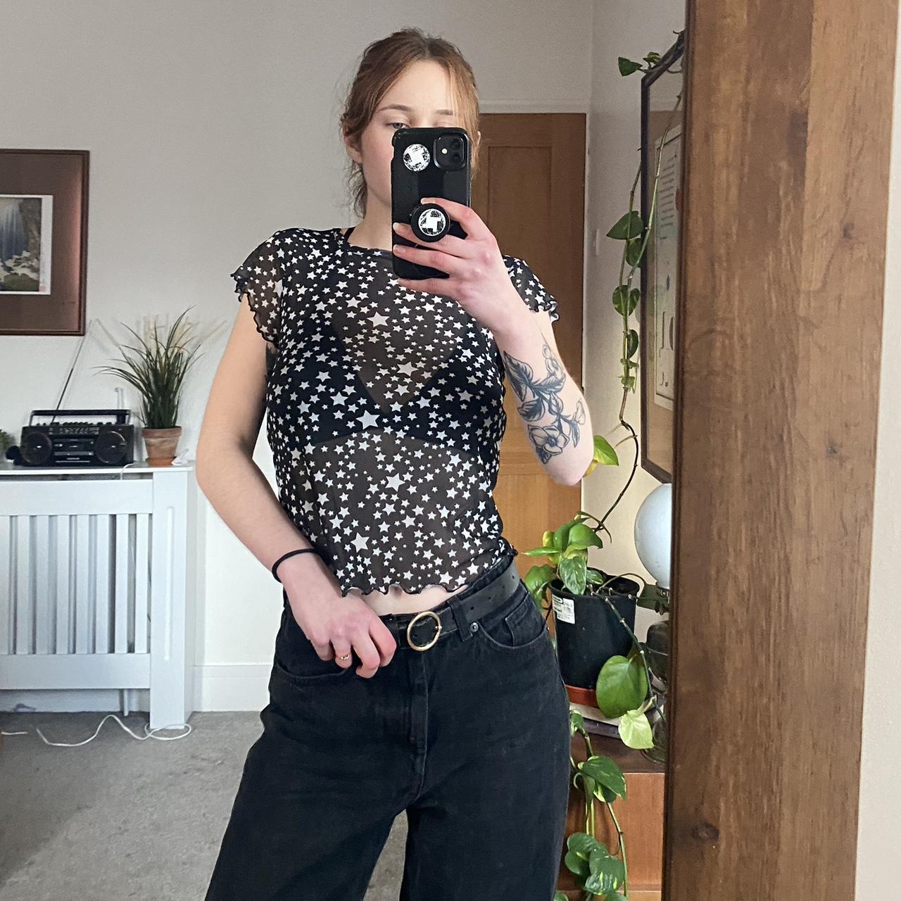 Sheer black mesh y2k rave top with stars #y2k... - Depop