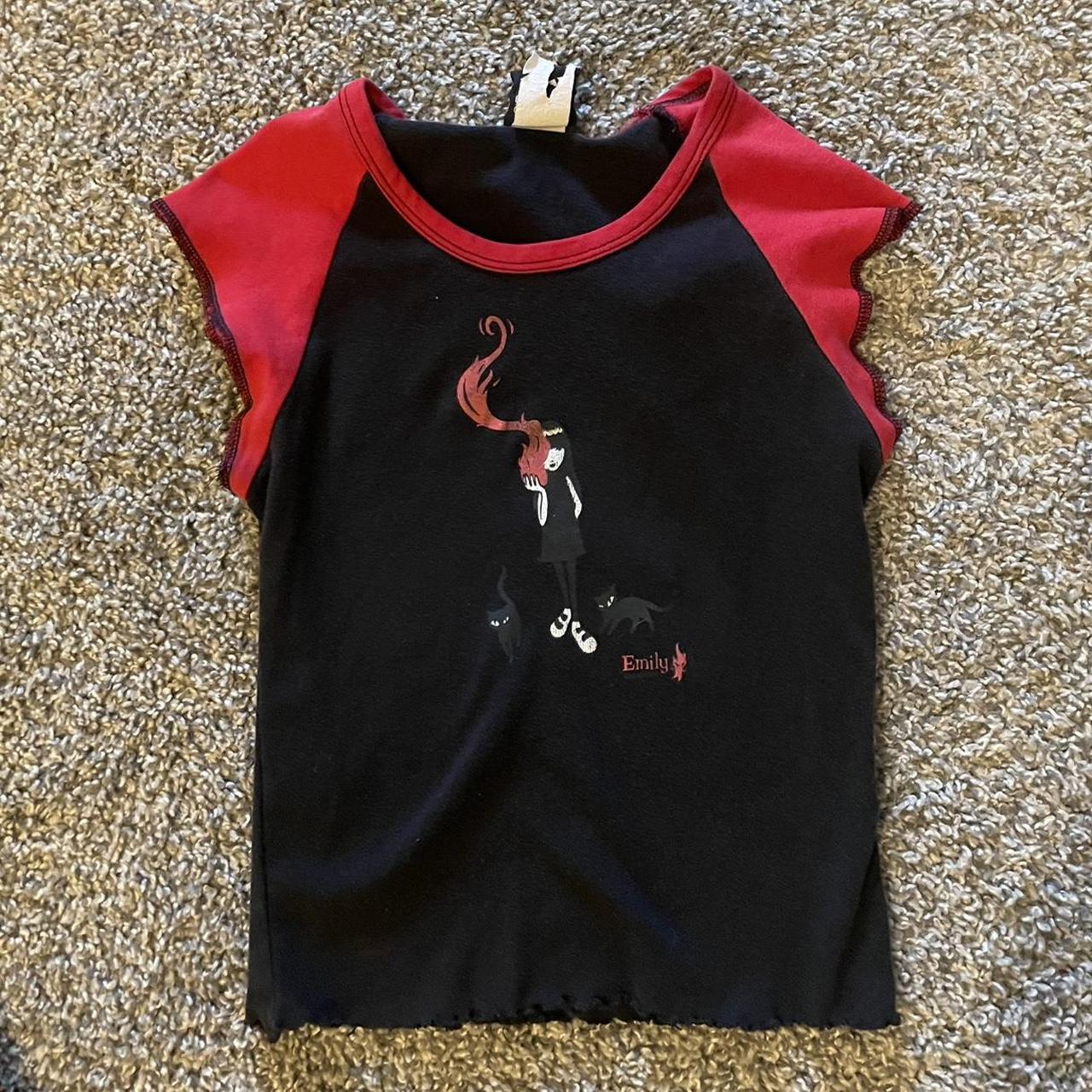 Black and red Emily the Strange baby tee #goth... | Depop