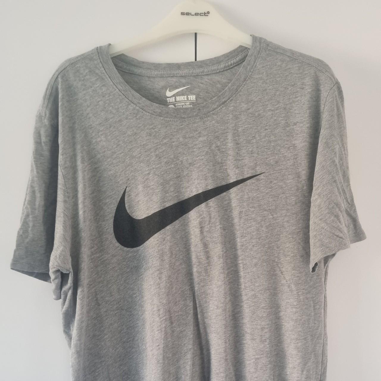 Nike grey large tick/ swoosh print shirt Size... - Depop