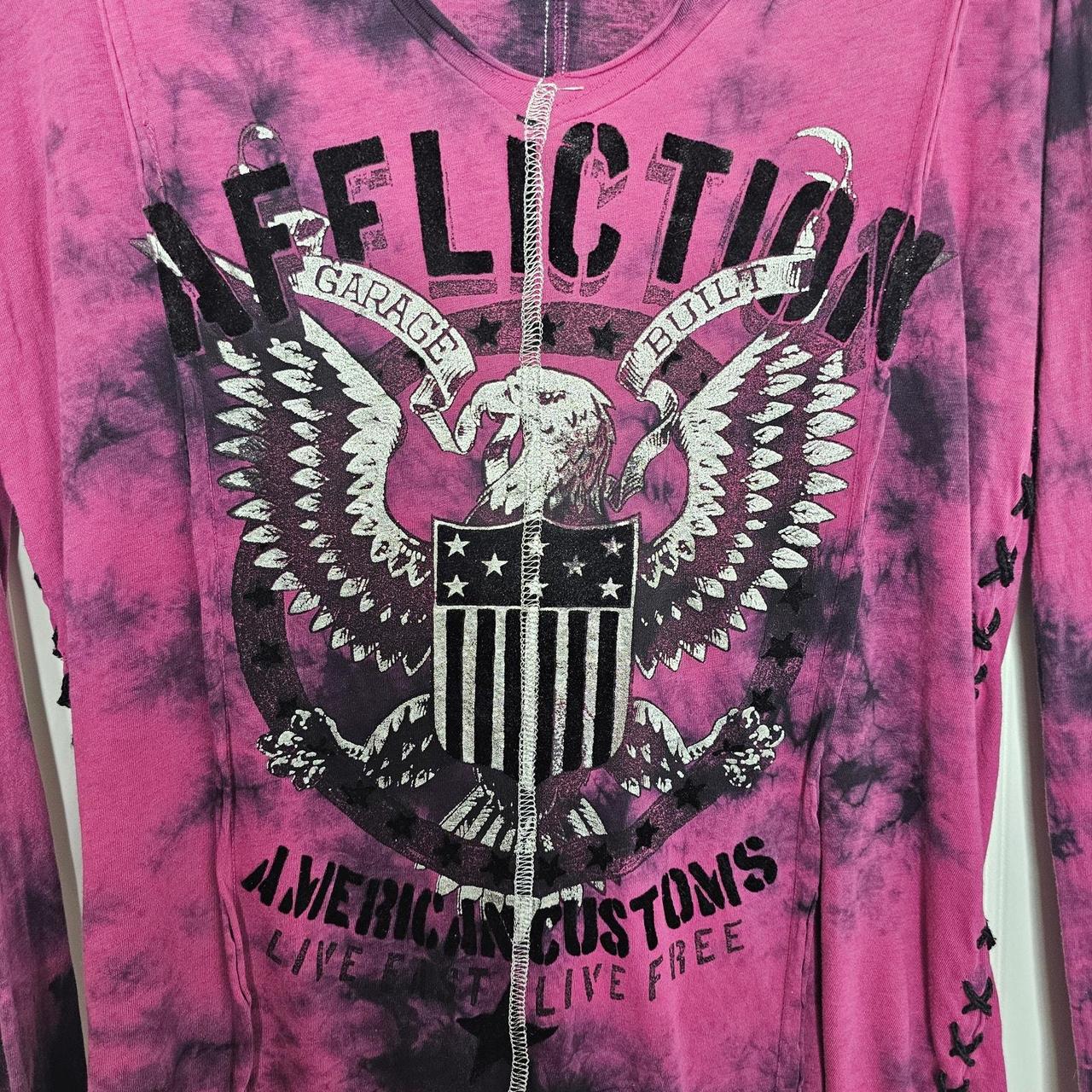 Affliction long sleeve hot pink/black tie-dye top... - Depop