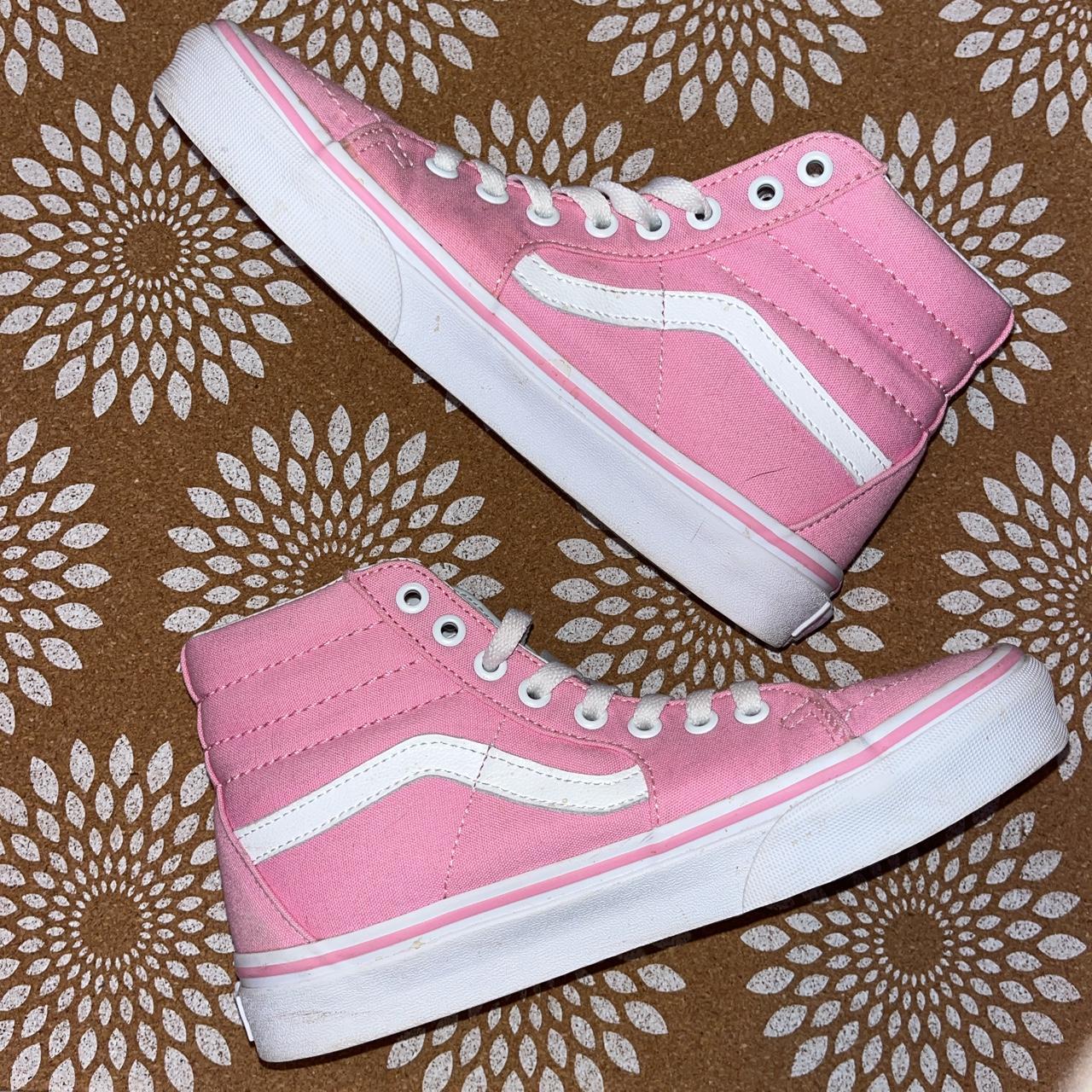 Gently worn pink high top vans! #vans #pinksneakers... - Depop