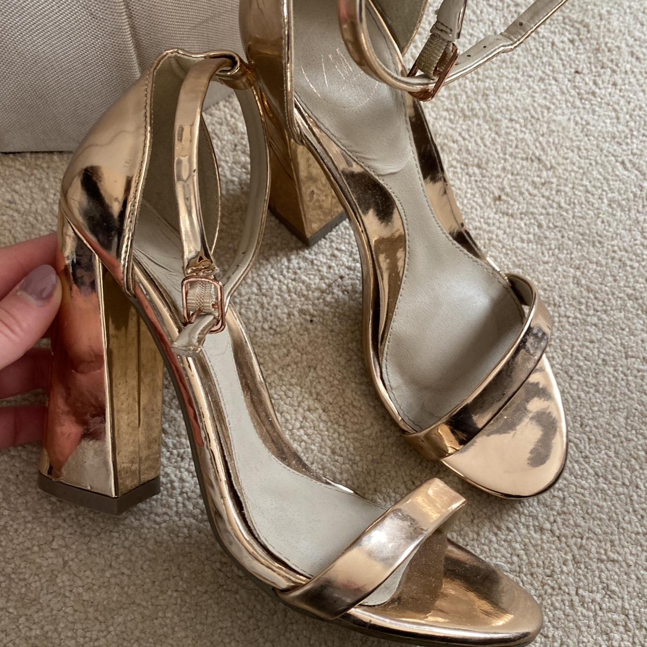 Missguided gold heeled sandals / block heels Size... - Depop