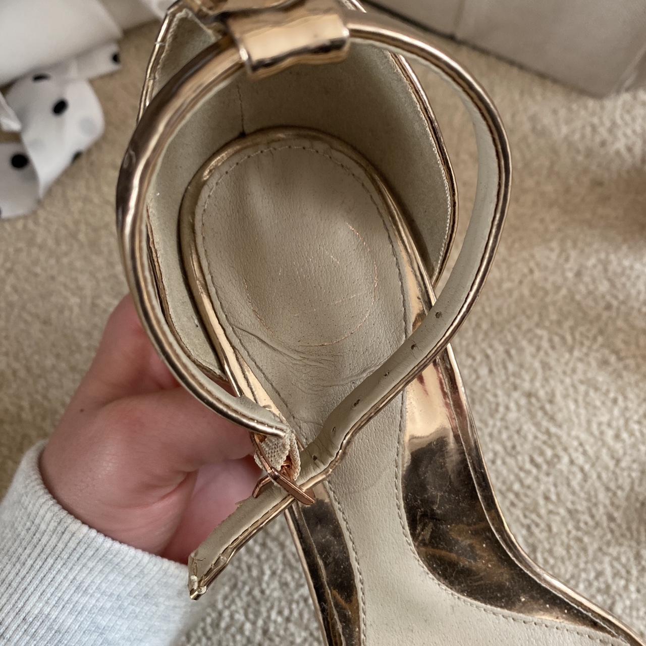 Missguided gold heeled sandals / block heels Size... - Depop