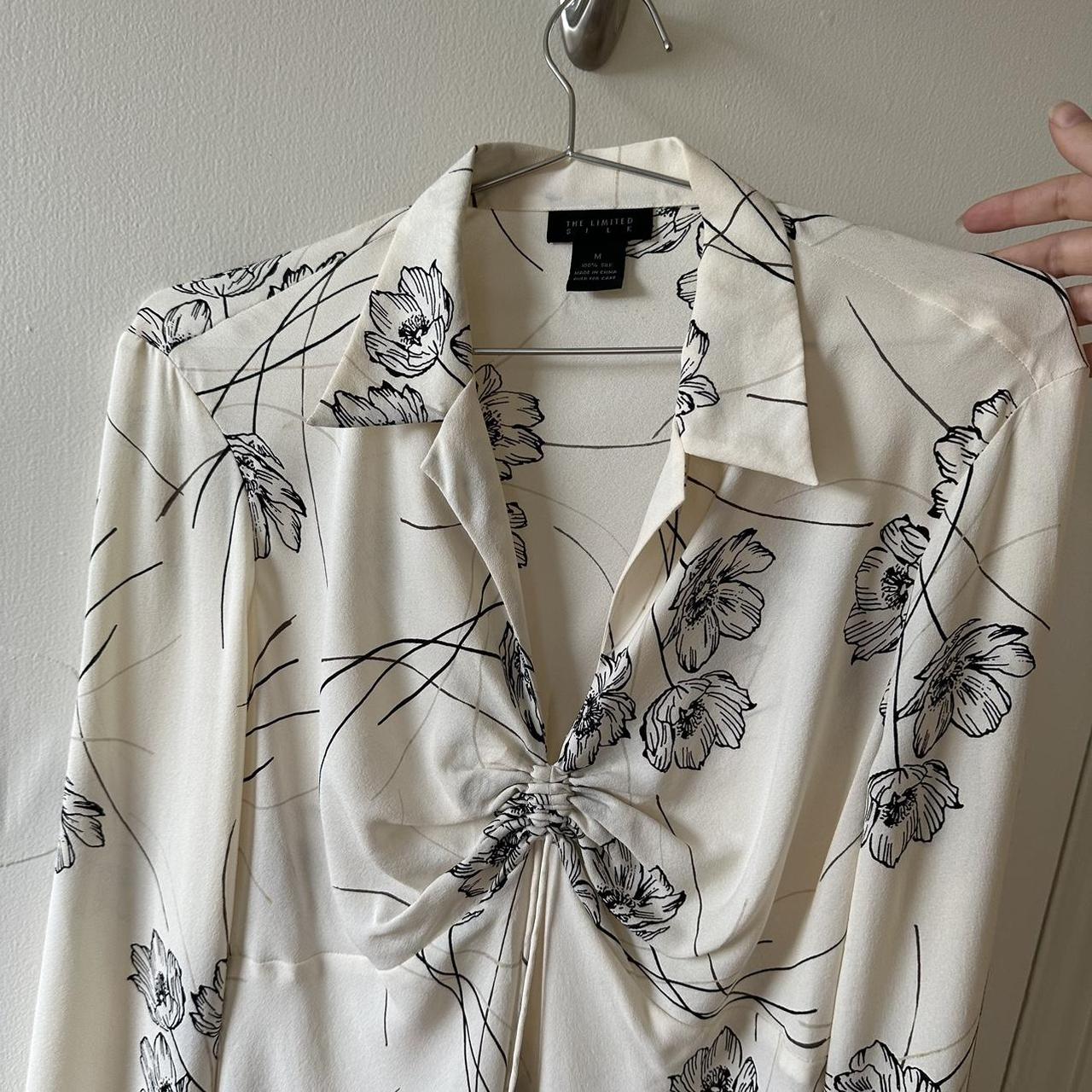 Y2K Floral Cream Colored long sleeve Top 100% silk.... - Depop