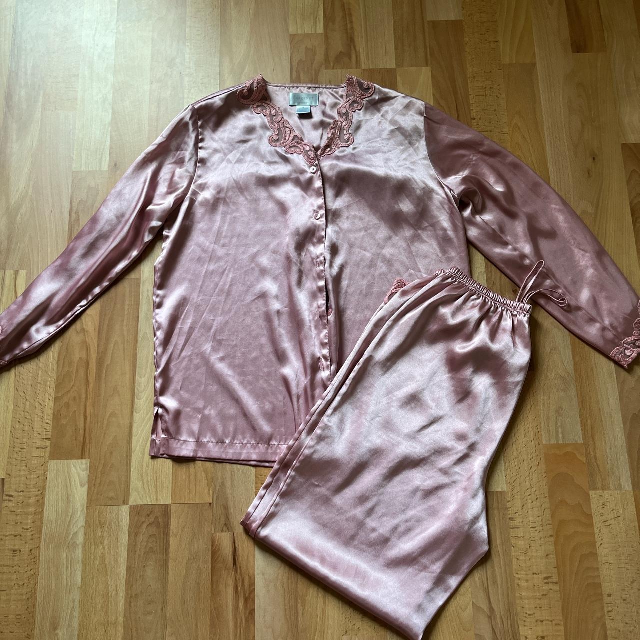 Size SMALL Pink satin sleepwear set #satin #pink... - Depop