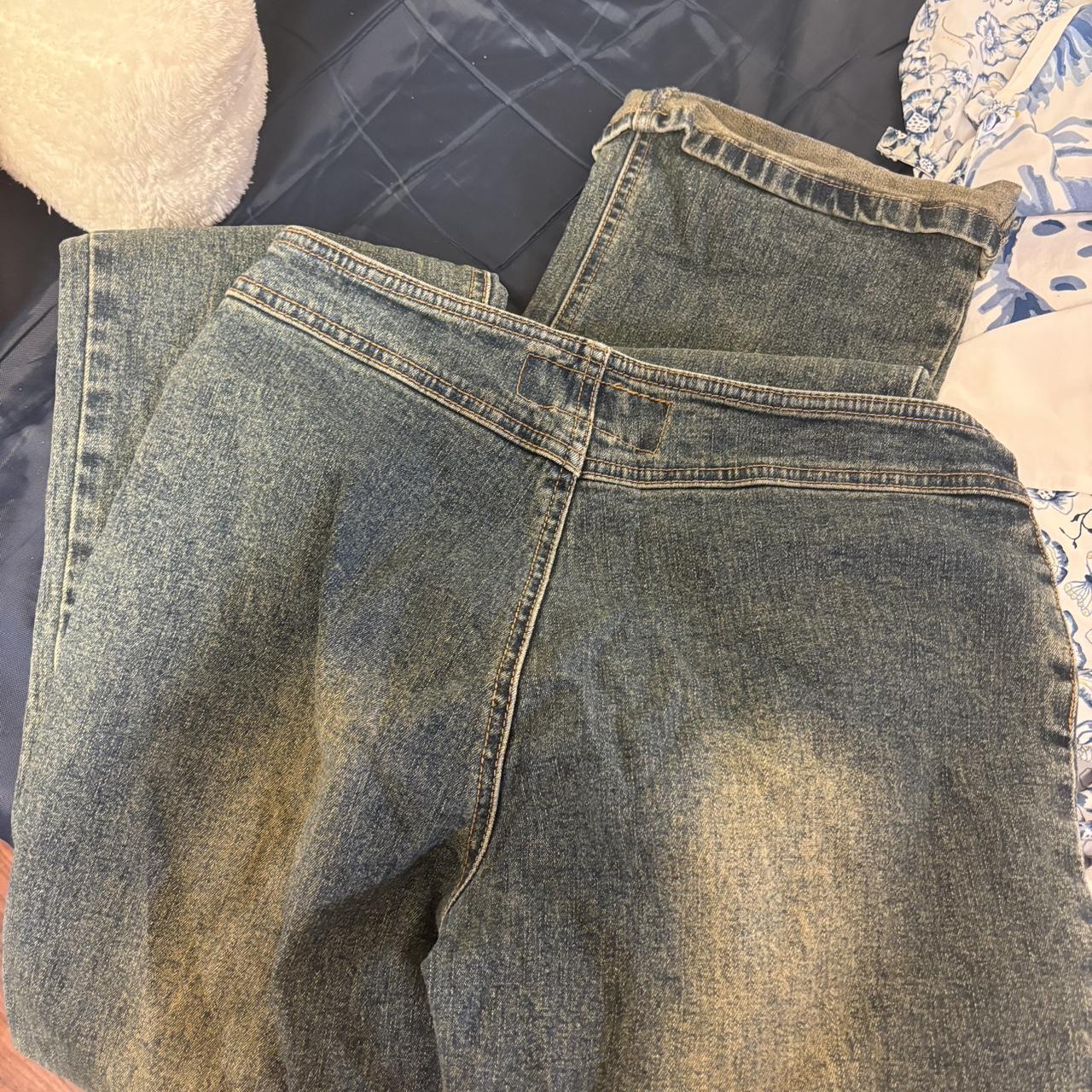 R4R bow design flared jeans super unique, 13 inches... - Depop