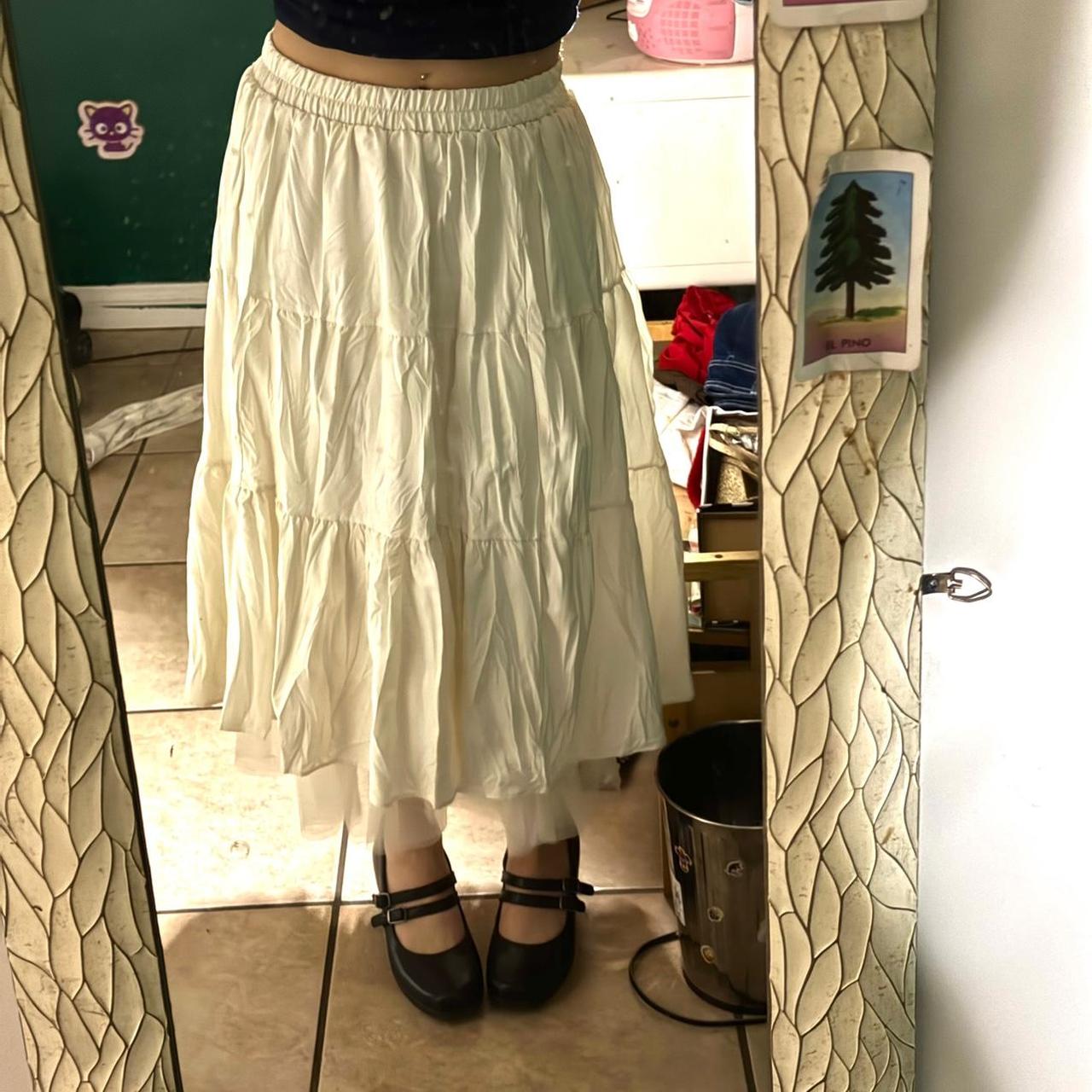 Medium Long White Ruffle Skirt Has an oil stain... - Depop