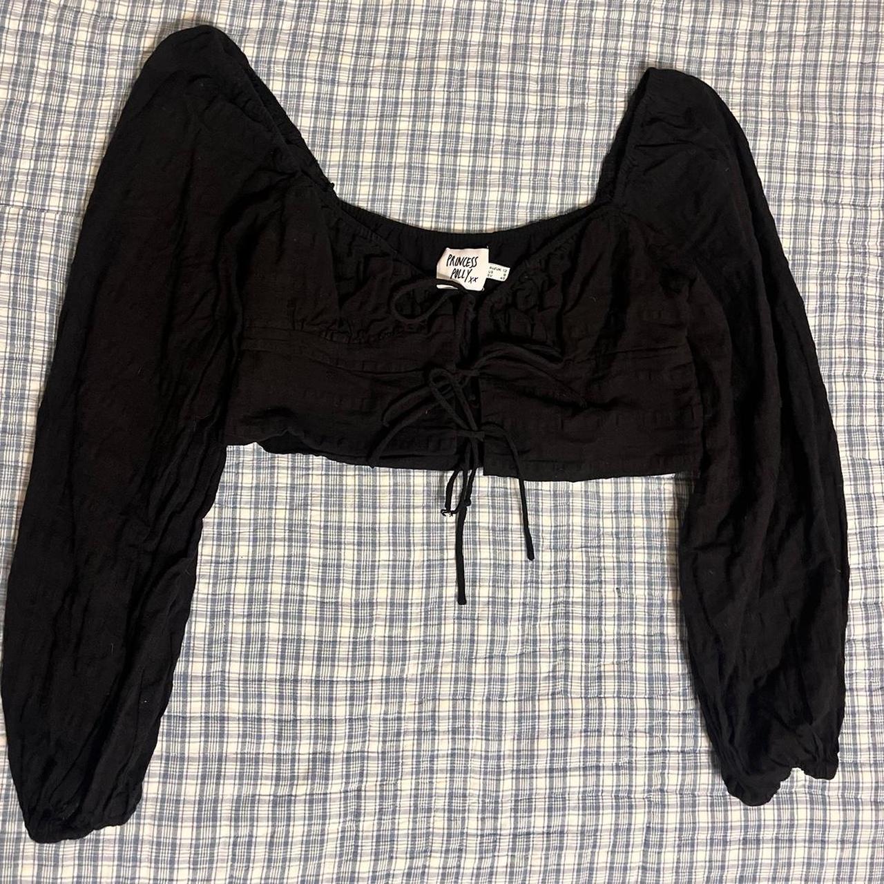 Princess polly tie front crop top with puff sleeves... | Depop