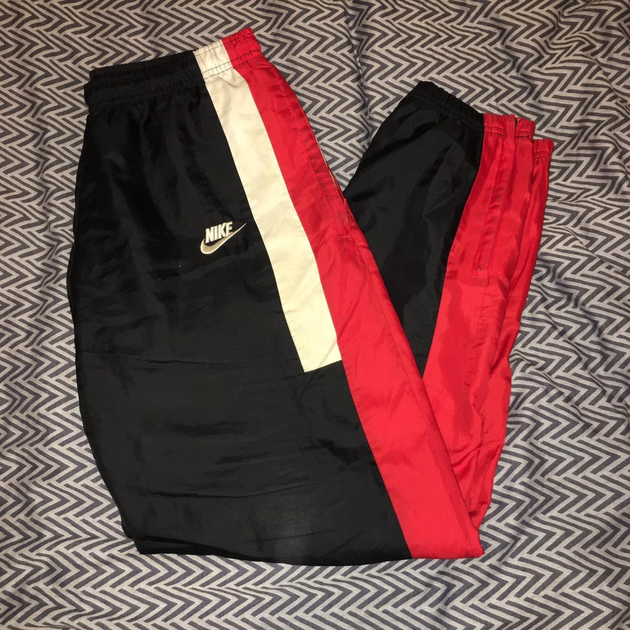 Nike shell tracksuit pants / bottoms Black red and... - Depop