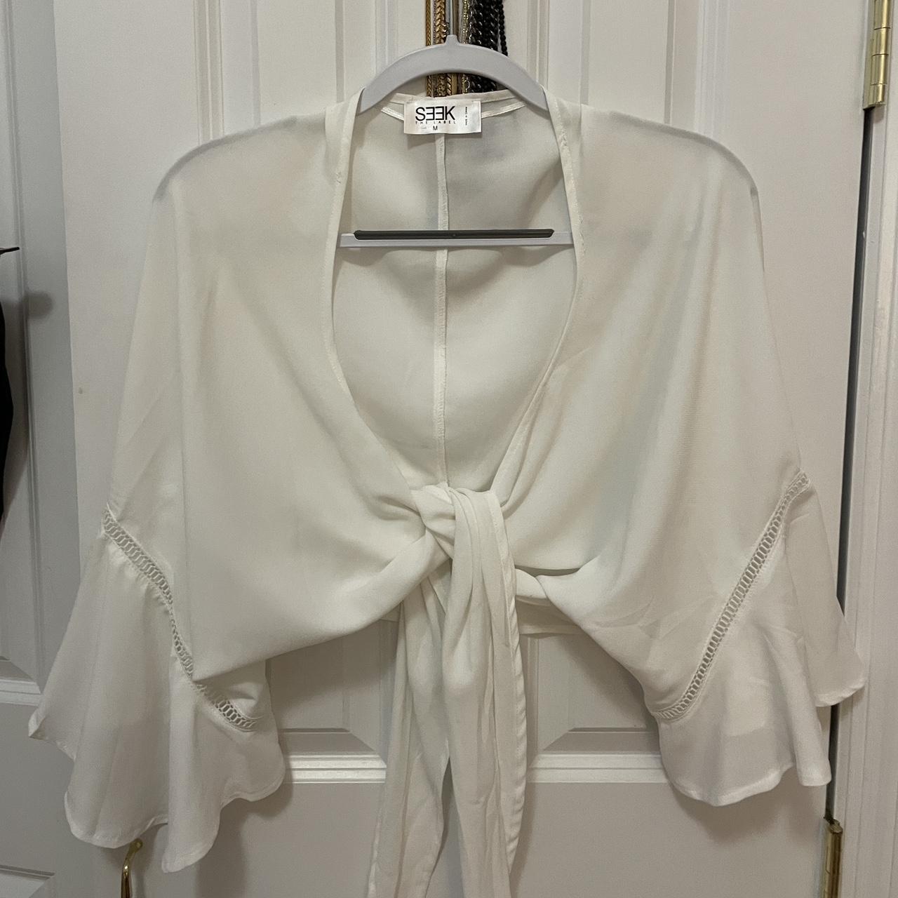 White cropped wrap top Size large Bell sleeves... - Depop