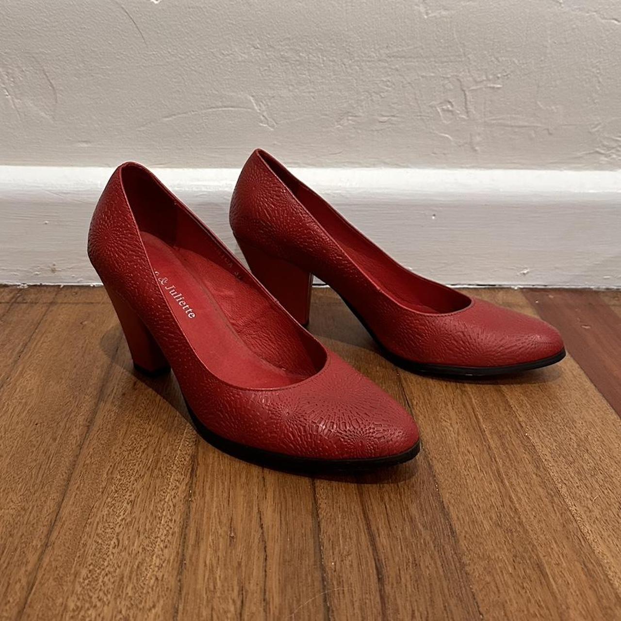 Red leather heels - size 37 - Depop