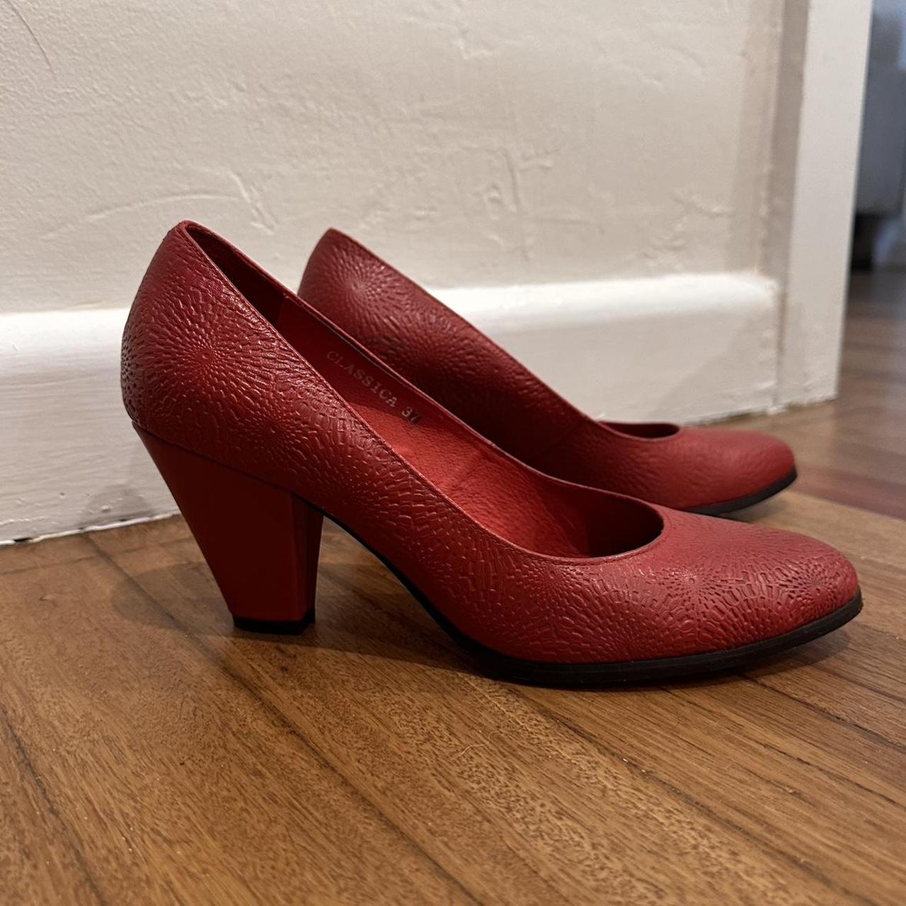 Red leather heels - size 37 - Depop