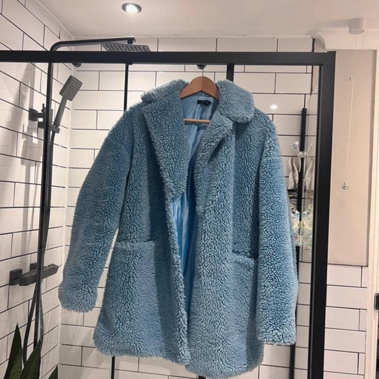 Blue Borg fluffy oversized coat size 10 Topshop - Depop
