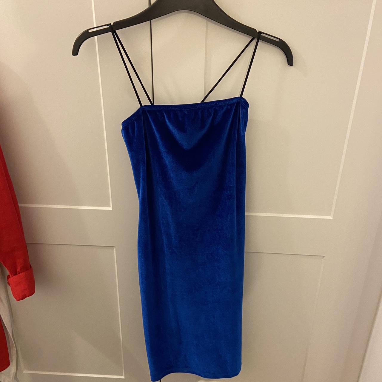 Shein blue velvet dress > spaghetti strap cris cross... - Depop