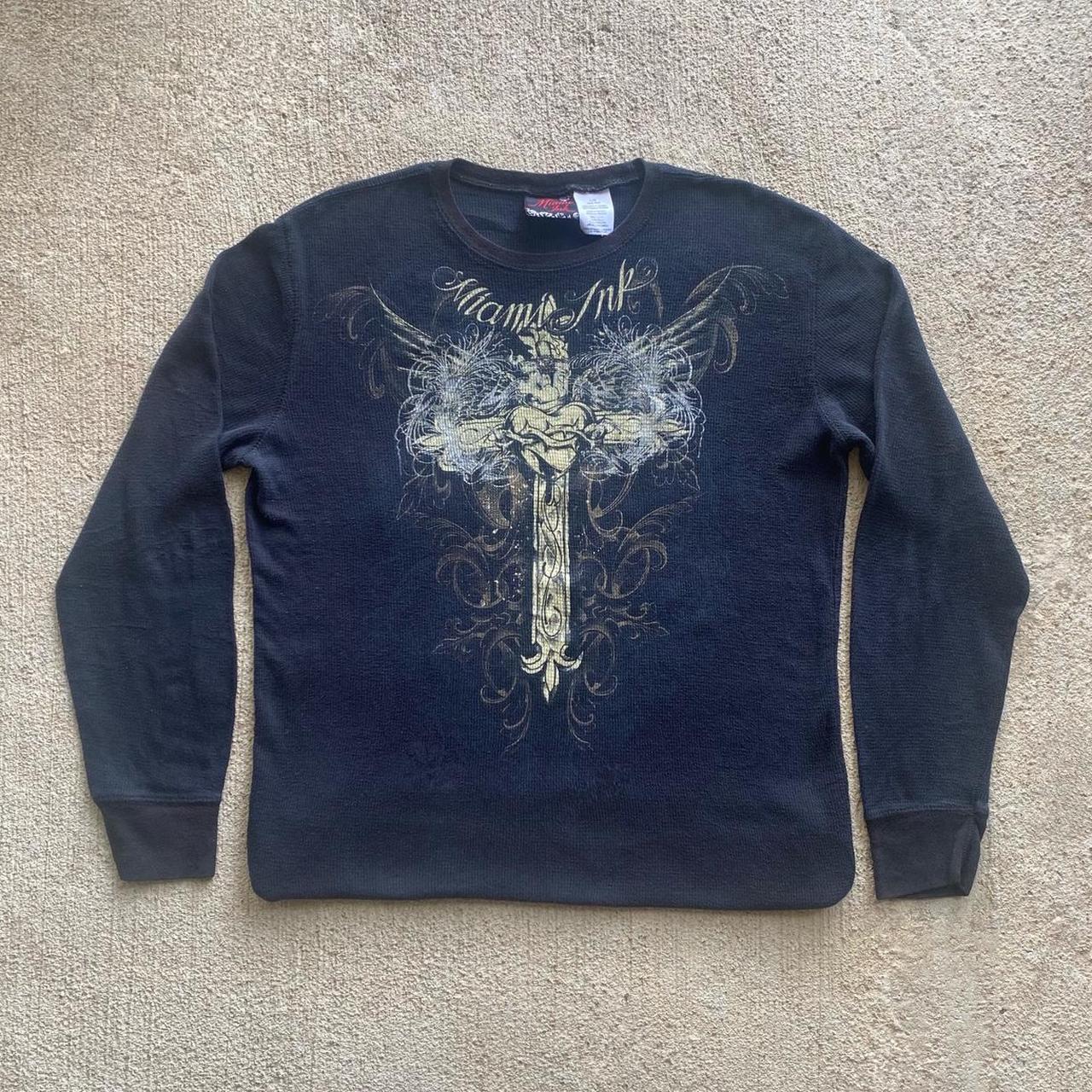 Miami ink tattoo cross graphic long sleeve with sick... - Depop