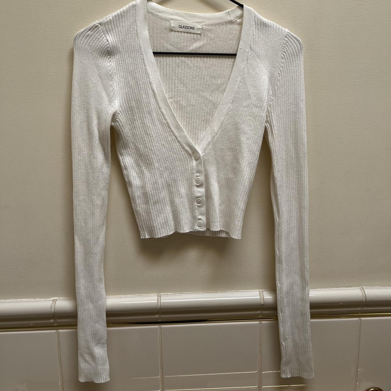 Glassons white ribbed knit long sleeve crop top with... - Depop