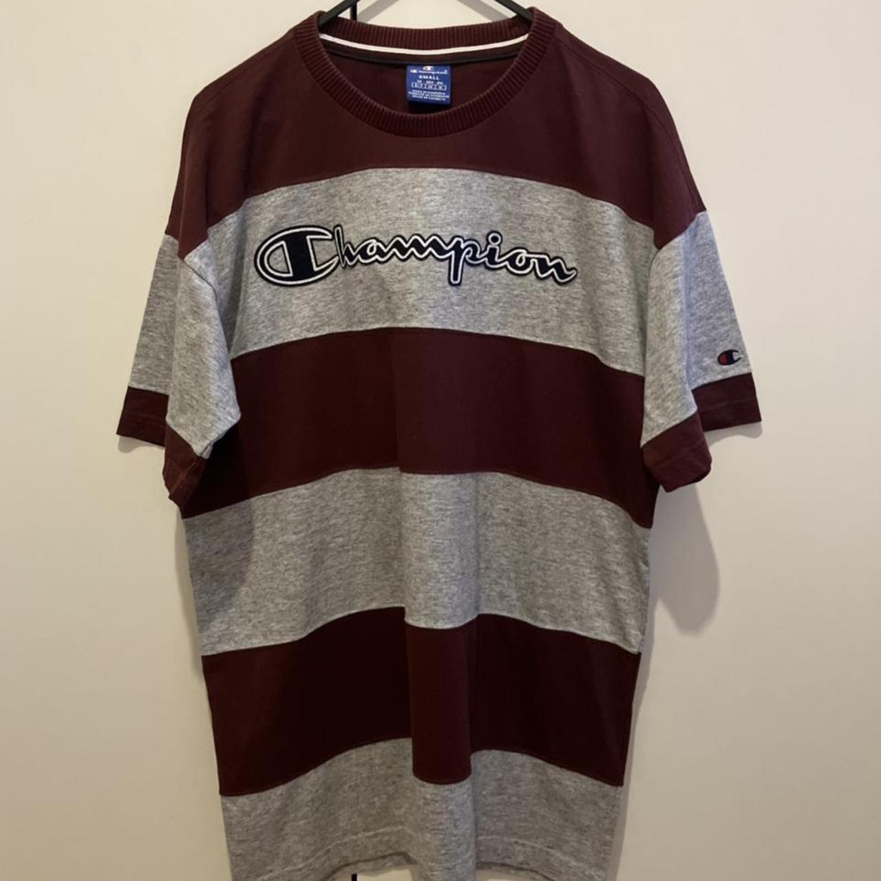 CHAMPION OVERSIZED RED/GREY T-SHIRT Champion... - Depop