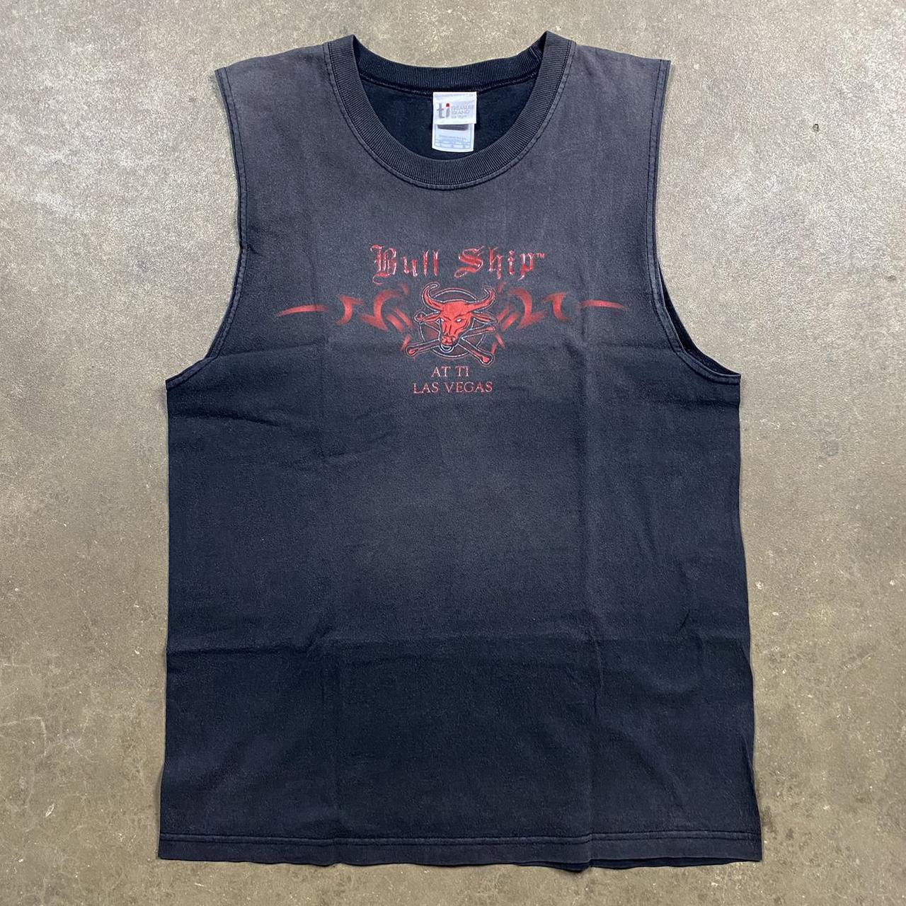 Vintage 90s Bull Ship Las Vegas Faded Black Tank... - Depop