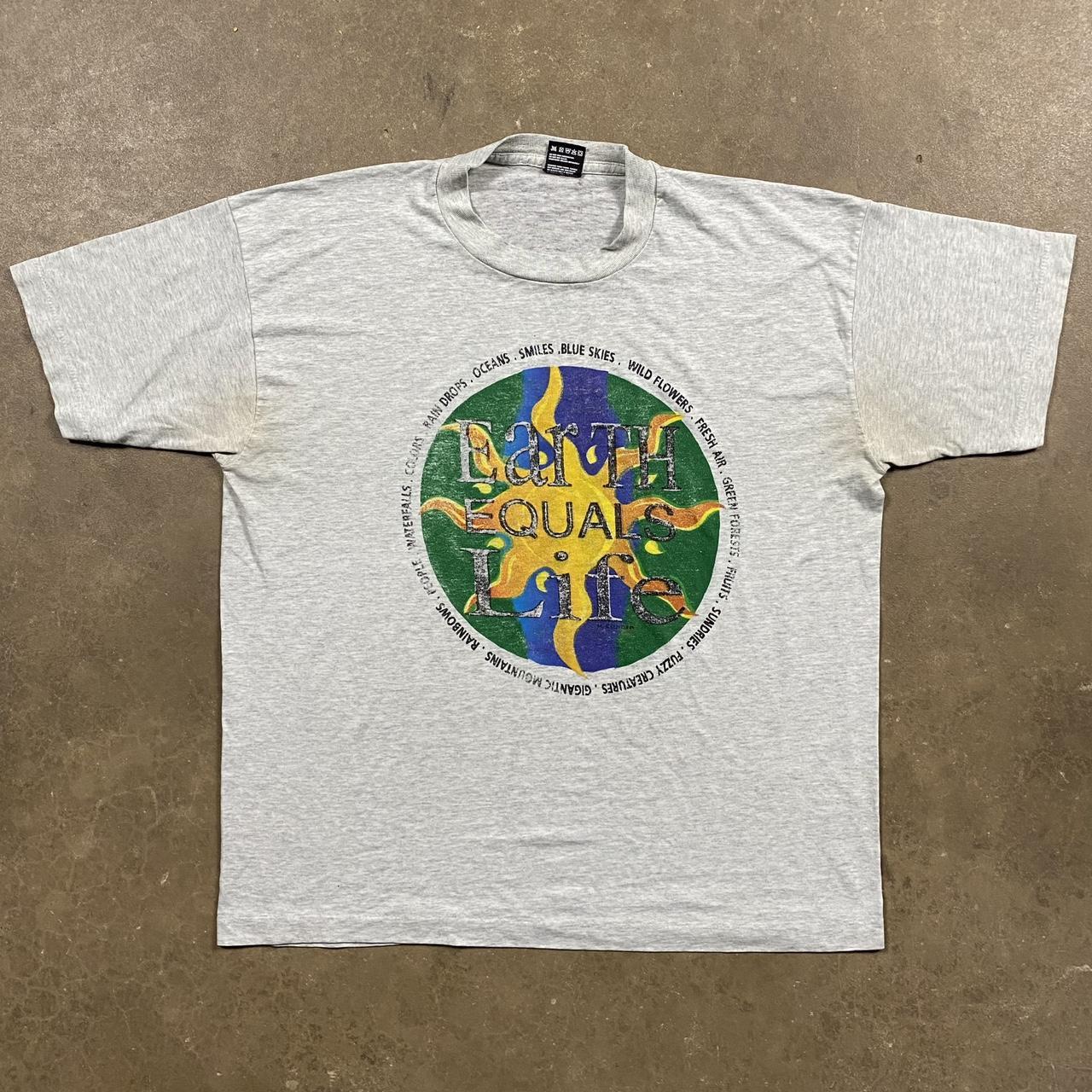 Vintage 90s Earth Equals Life Grey T shirt Single... - Depop