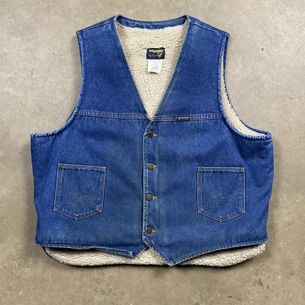 Vintage 90s Wrangler Denim vest with Sherpa... - Depop