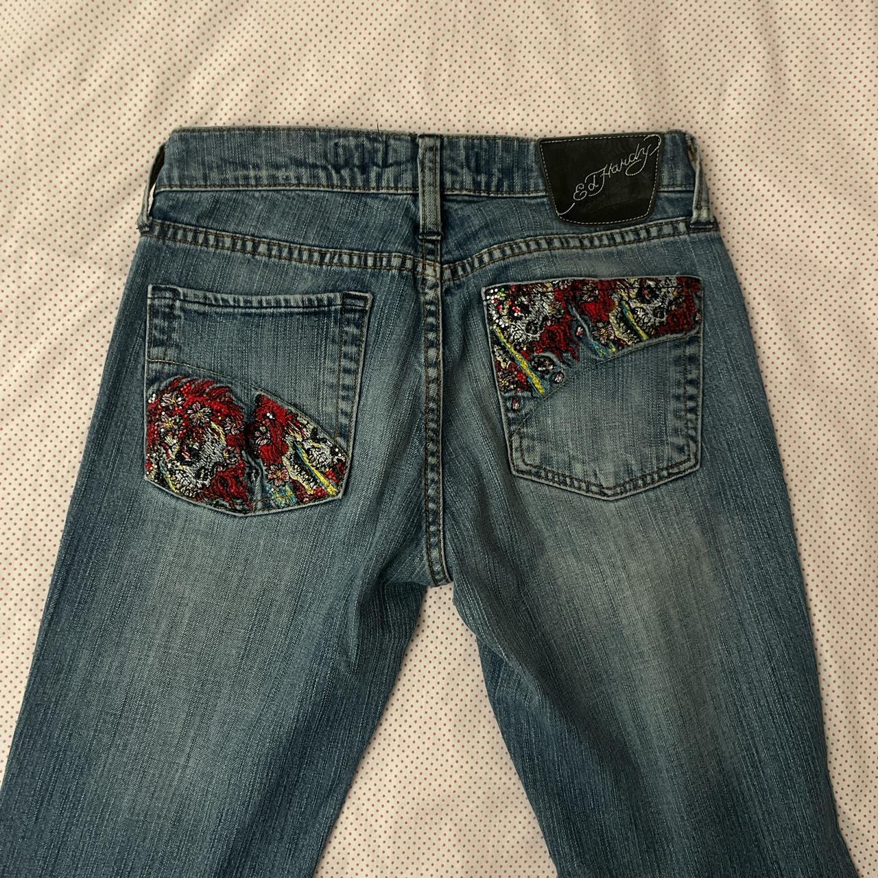 Vtg Ed hardy skinny Lowrise flare embroidered jeans.... - Depop