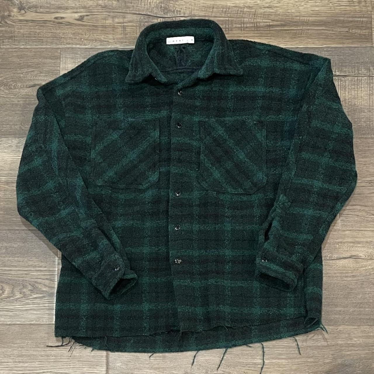 MNML Heavyweight Woven Flannel Jacket Distressed... | Depop