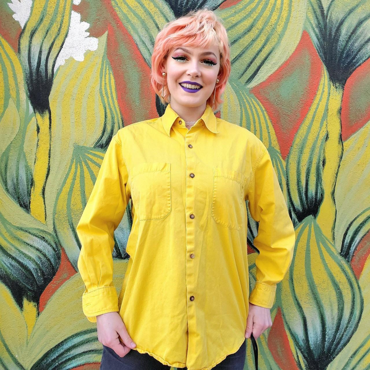 Yellow Button Up Shirt by Limited Chinos XS - long... - Depop