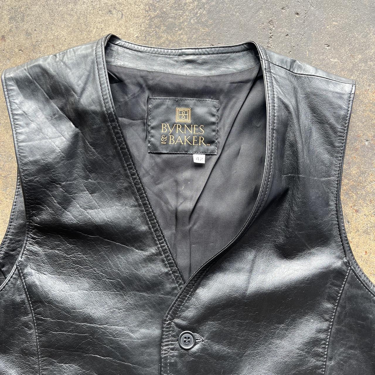 Vintage Byrnes & Baker black Leather Vest Size 42 men - Depop