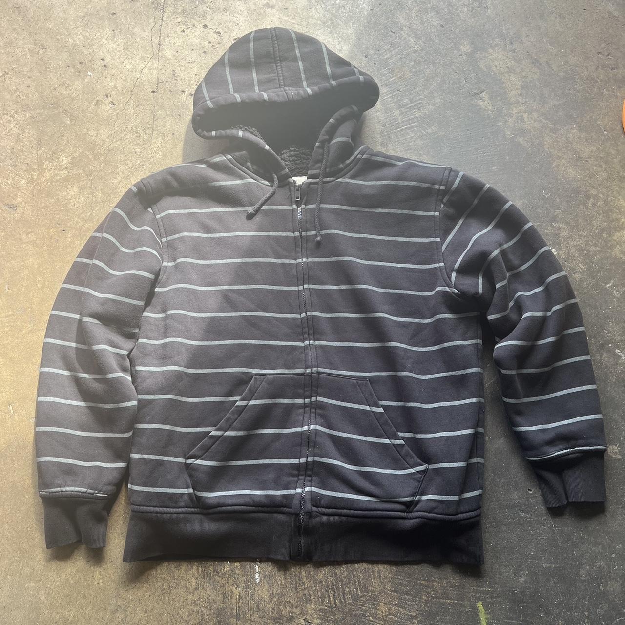 Black and grey striped emo hoodie Grunge black fur... - Depop