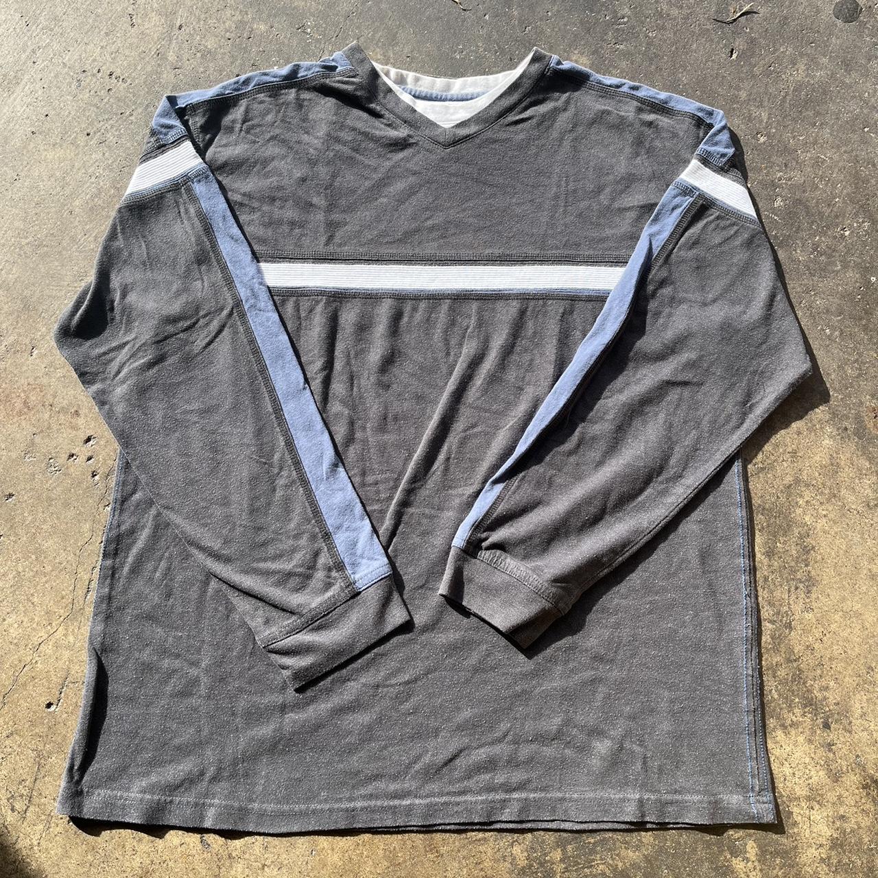 Extreme gear striped grey and blue sweater Size... - Depop