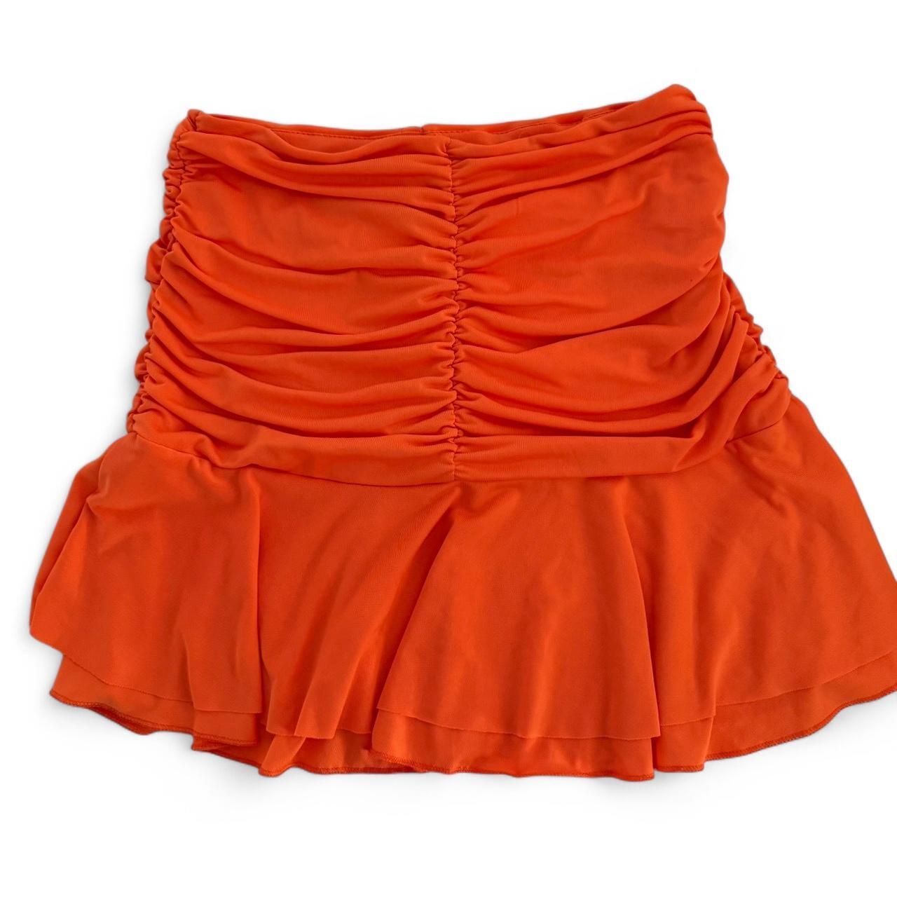 Small orange y2k ruffle mini skirt. Perfect for... | Depop