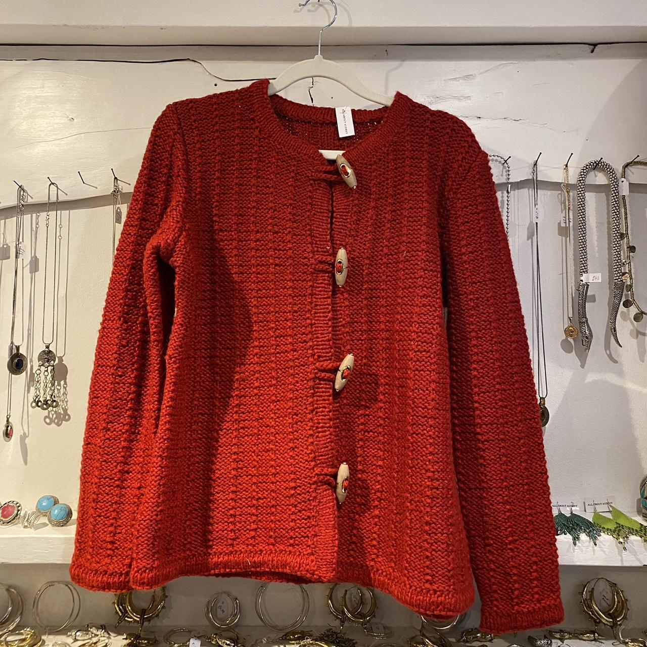 Adorable red knit cardigan with peg toggles! Soo... - Depop