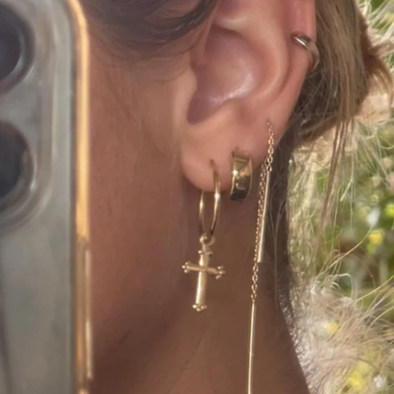 Astrid Montague Double Thread Earring. Solid Gold.... - Depop