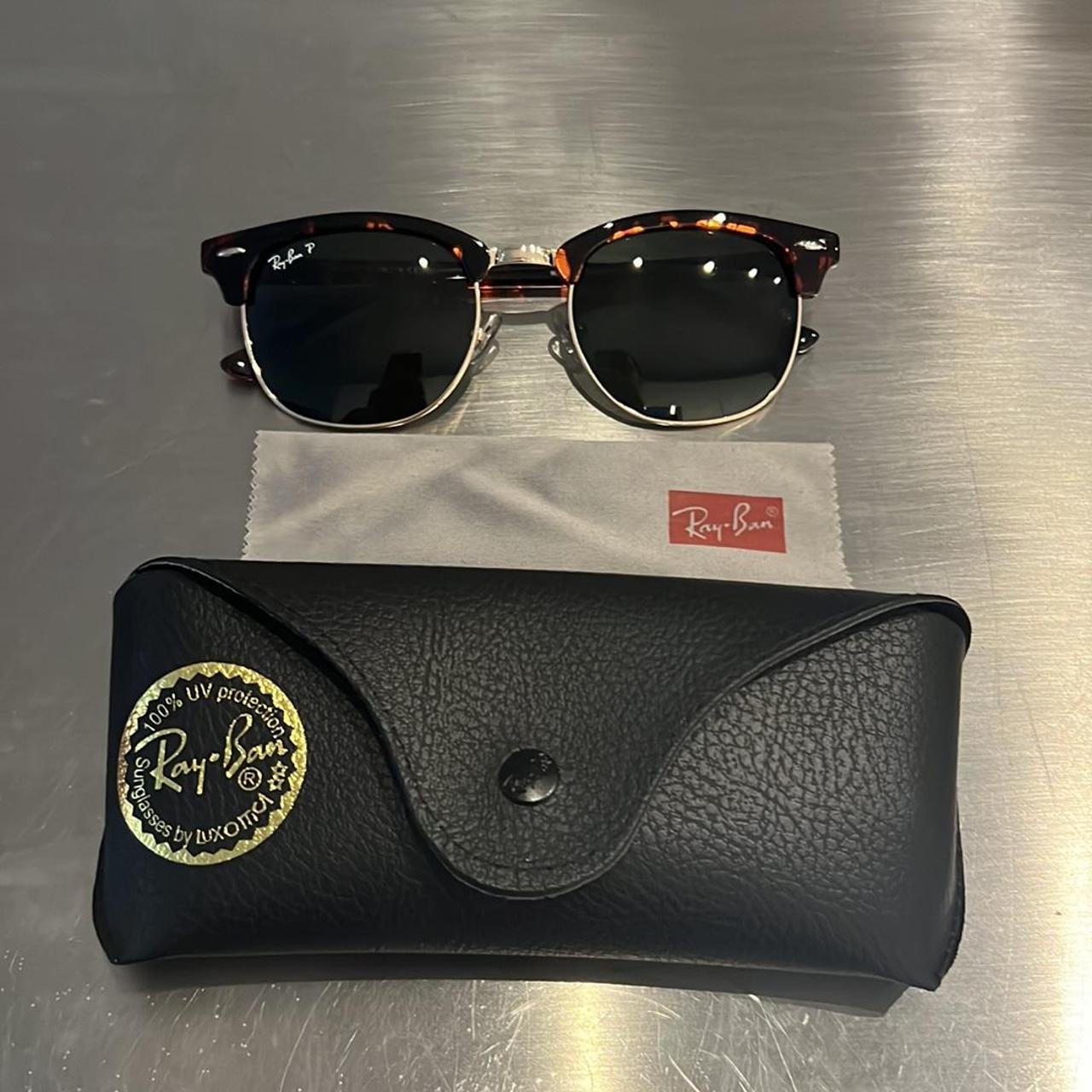 Ray-Ban Clubmaster sunglasses with case and cleaning... - Depop