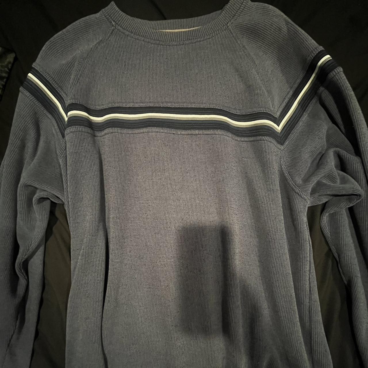 sideout blue sweater with stripe across... - Depop
