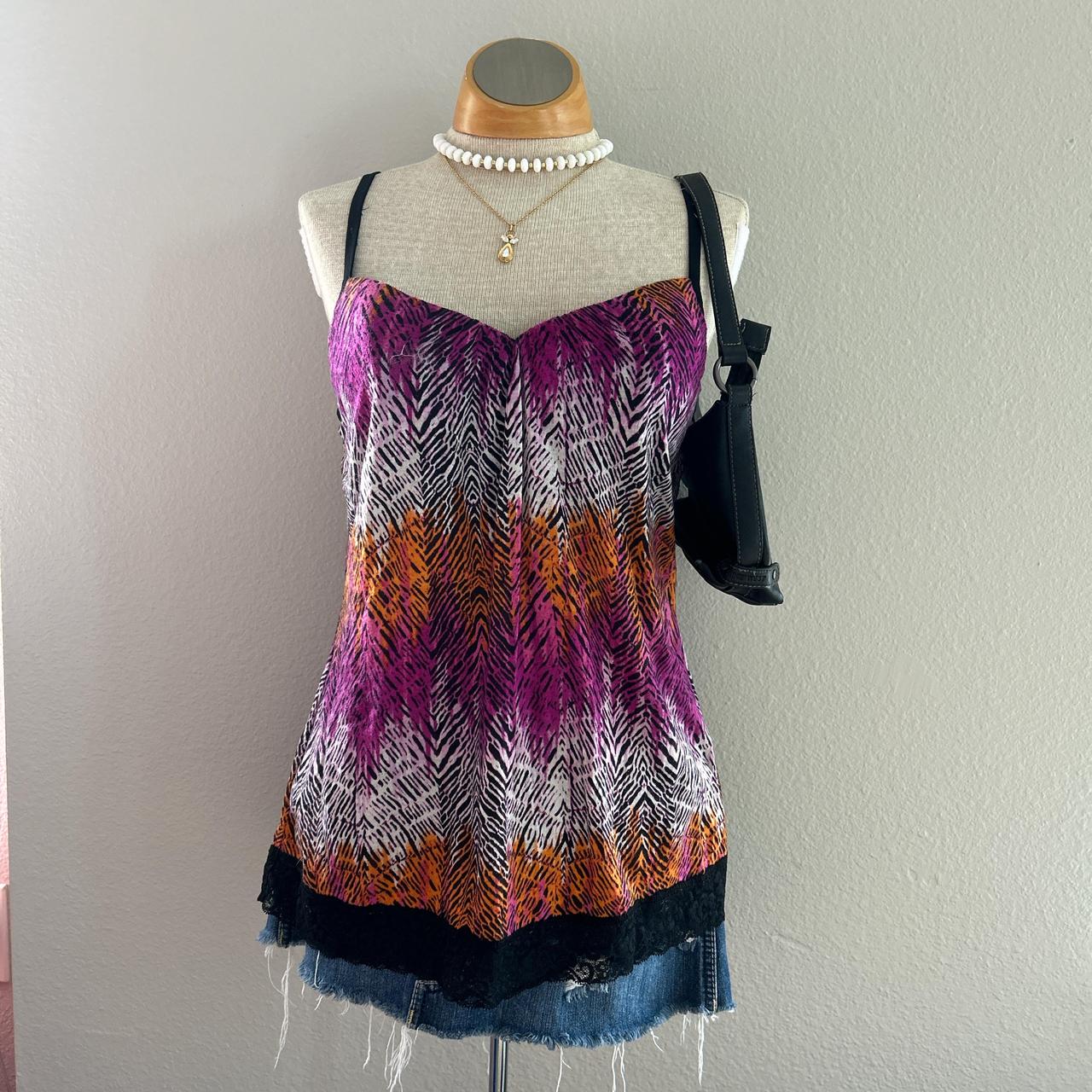 Purple & orange zebra print cami top with built-in... | Depop