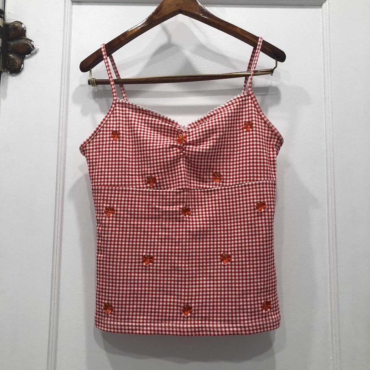 Red gingham flower tank top 🍓🧺 -Size medium on tag,... - Depop