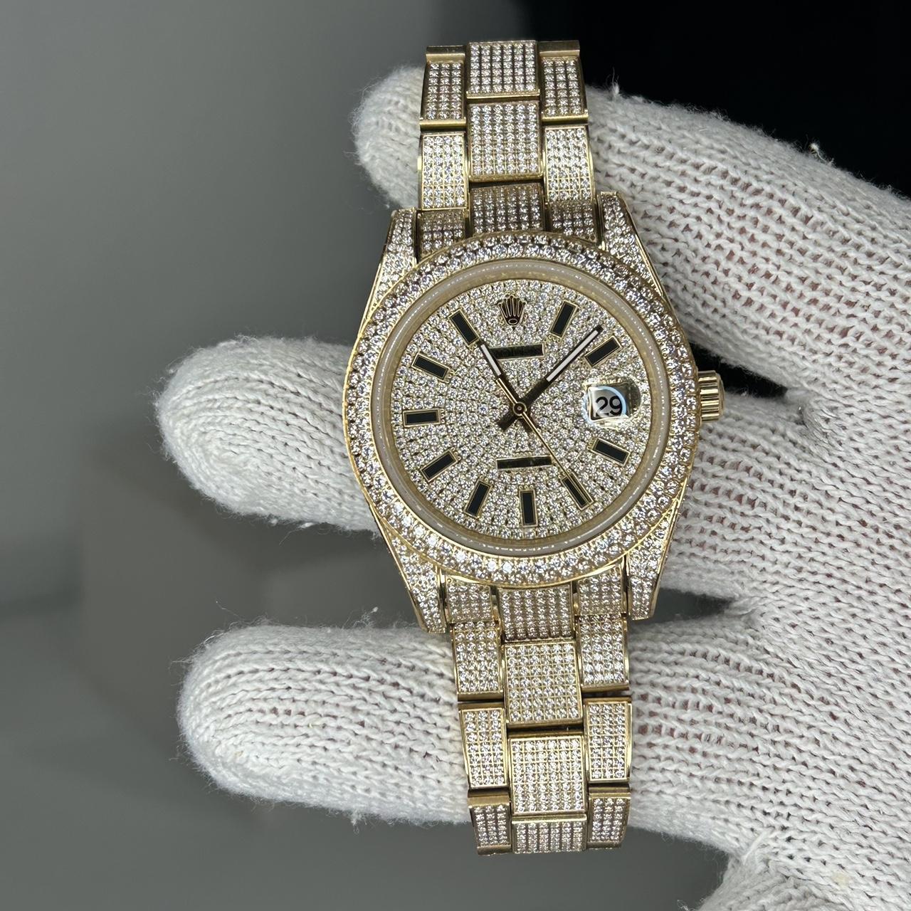 rolex iced out bust down luxury automatic watch 41mm... - Depop